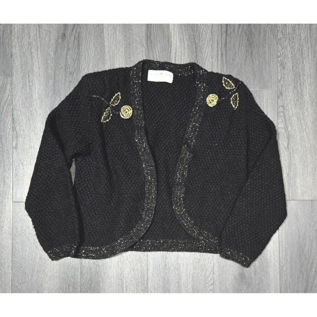Vintage 80s Peruvian Connection Alpaca Sweater - Black W/ Gold Roses ...
