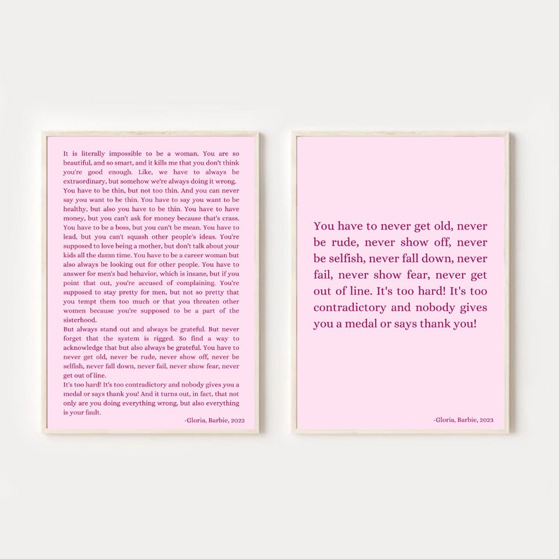 Barbie Movie Gloria's Monologue Pink Wall Art Poster Set of 2 Set of 4 ...