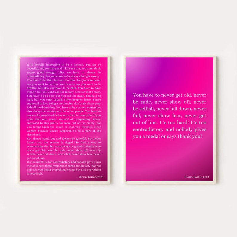 Barbie Movie Gloria's Monologue Pink Wall Art Poster Set of 2 Set of 4 ...