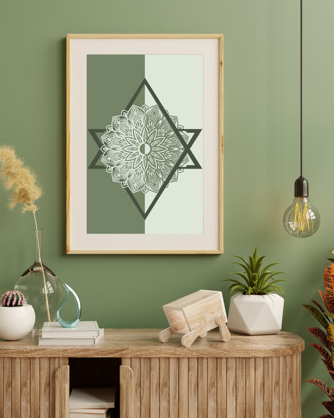 Manadala Sage Green Wall Decor | Digital Art Wall Poster - Etsy