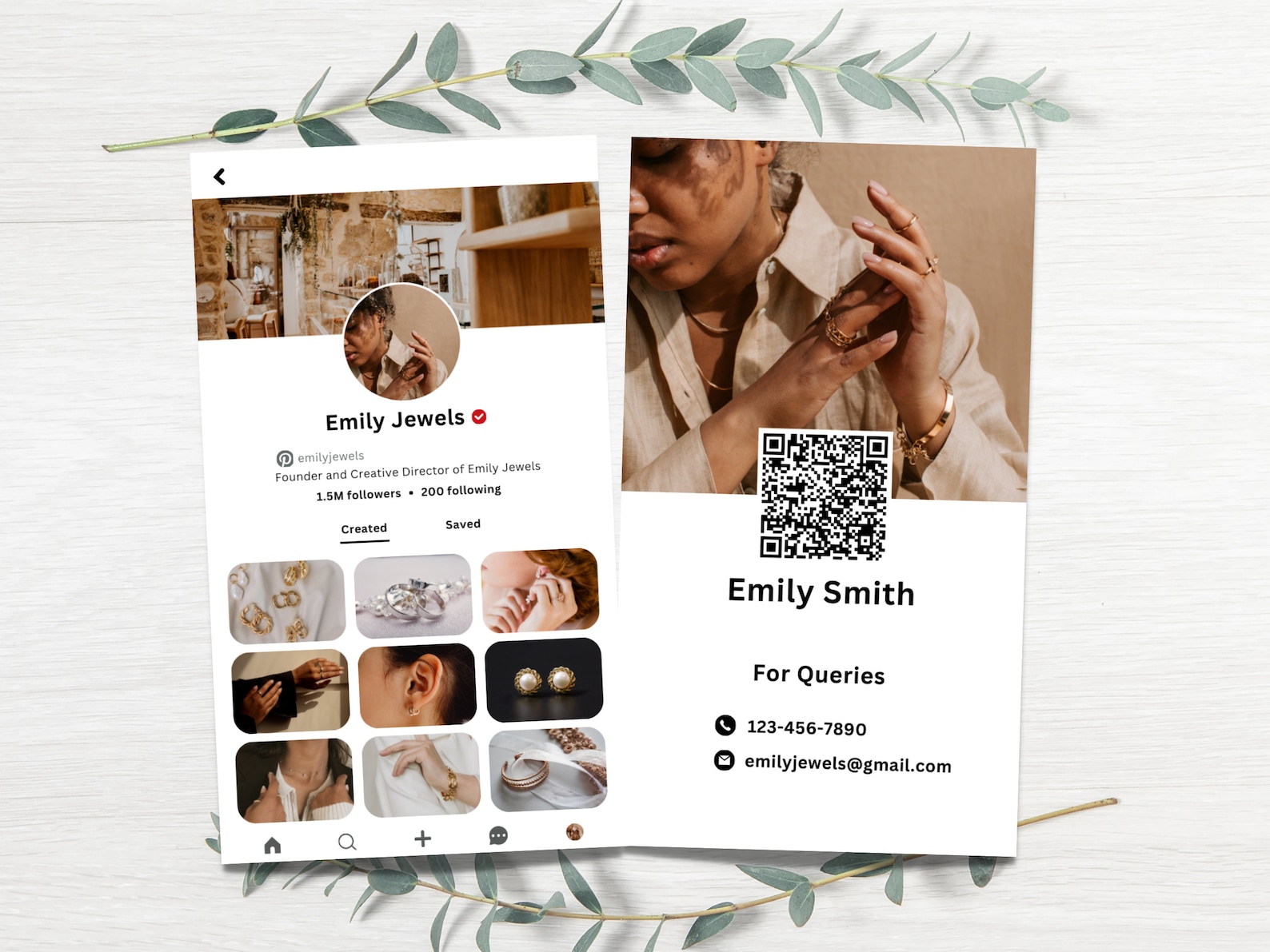 2024 Pinterest Business Card for Jewelers, Elegant Pinterest Business ...