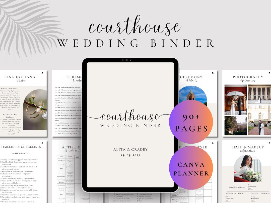 Courthouse Wedding Planner Template, Canva Honeymoon Planner, Wedding ...