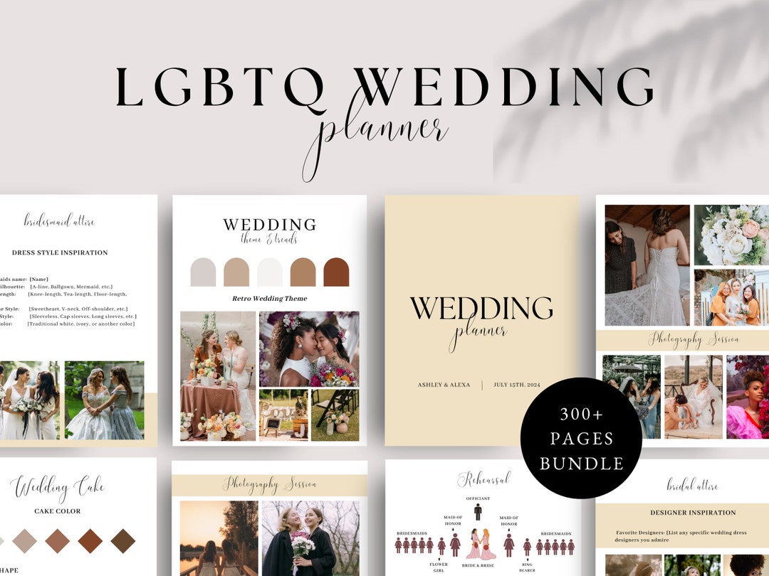 300+ Pages Canva LGBTQ Wedding Planner Template Bundle, Lesbian Wedding ...