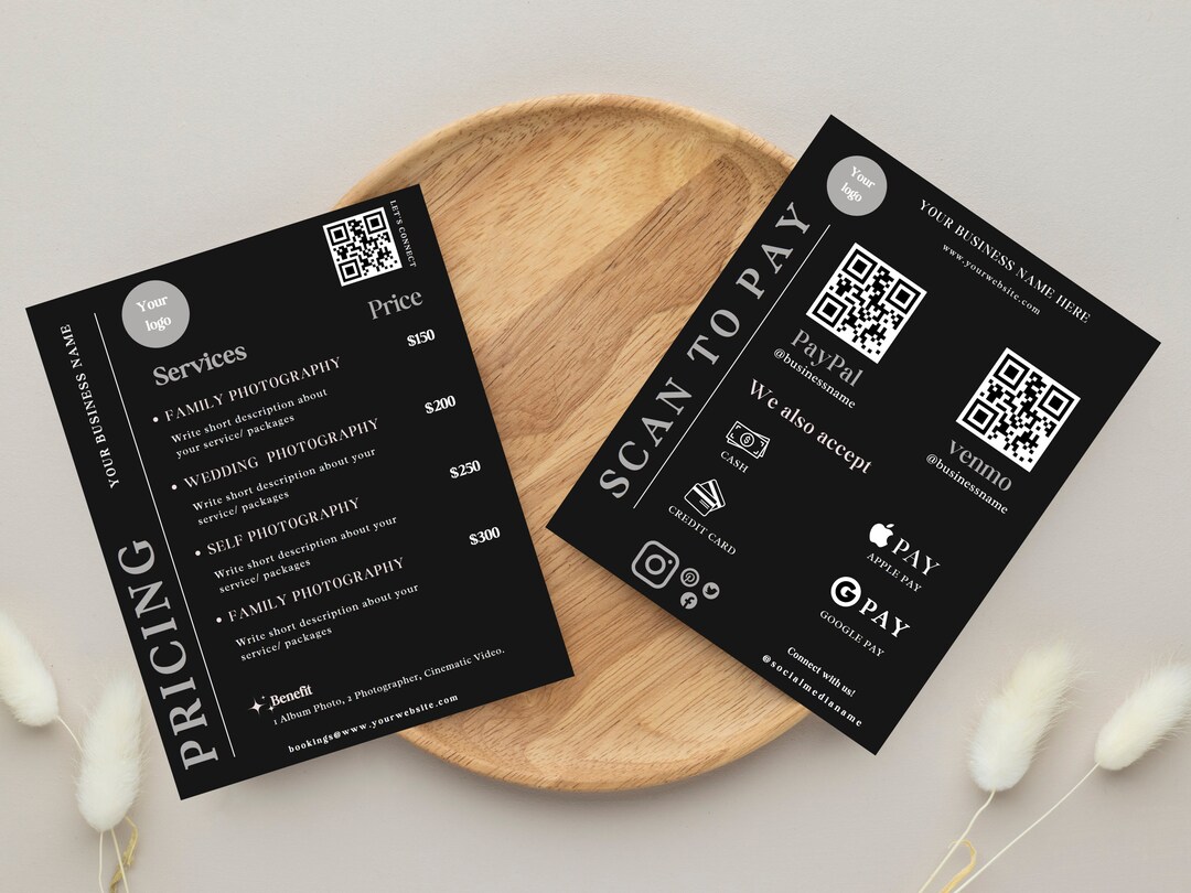 Editable Photography Price List Canva Template, Spa Price List, Scan to ...