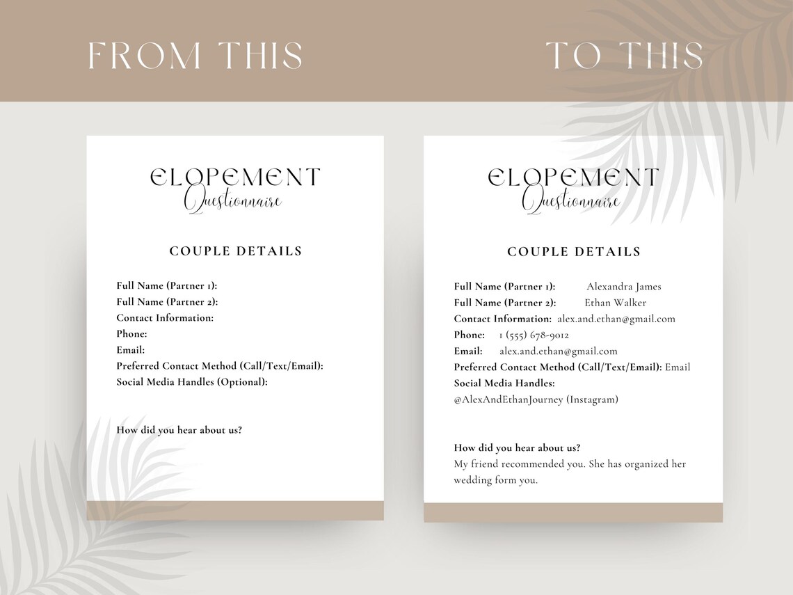 17 Page Elopement Wedding Questionnaire Form, GOODNOTES Elopement ...