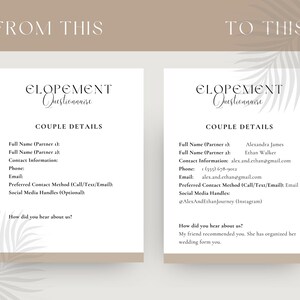 17 Page Elopement Wedding Questionnaire Form, GOODNOTES Elopement ...