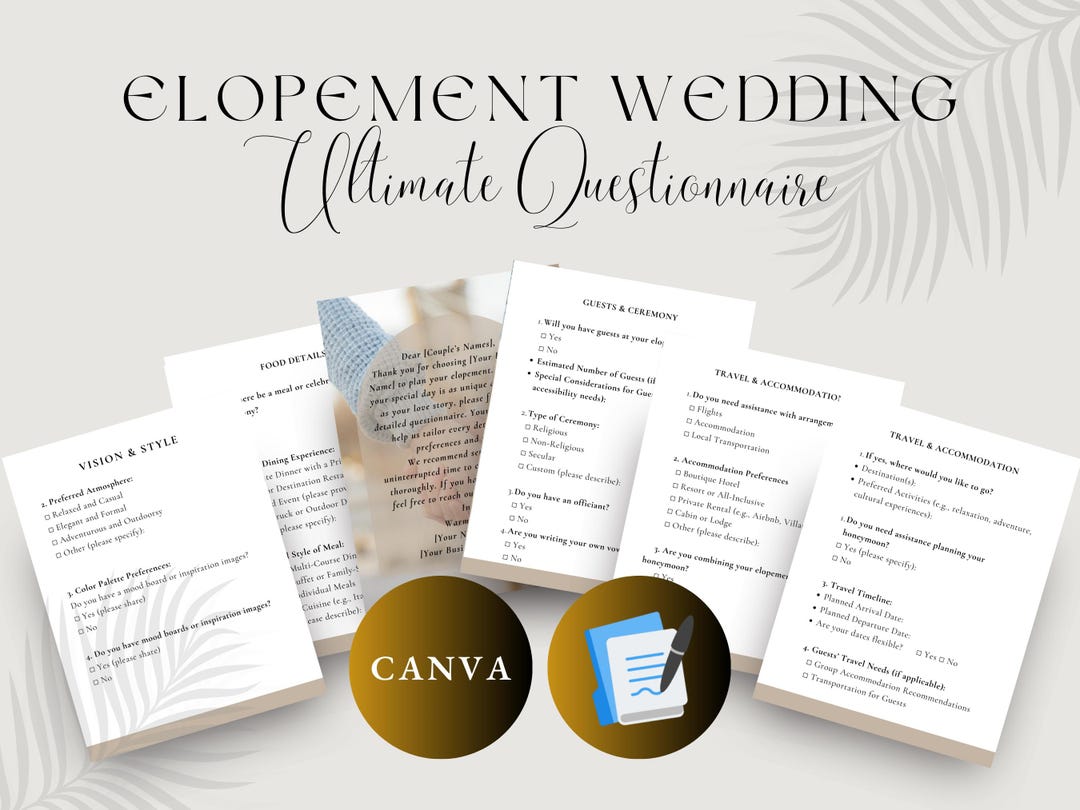 17 Page Elopement Wedding Questionnaire Form, GOODNOTES Elopement ...