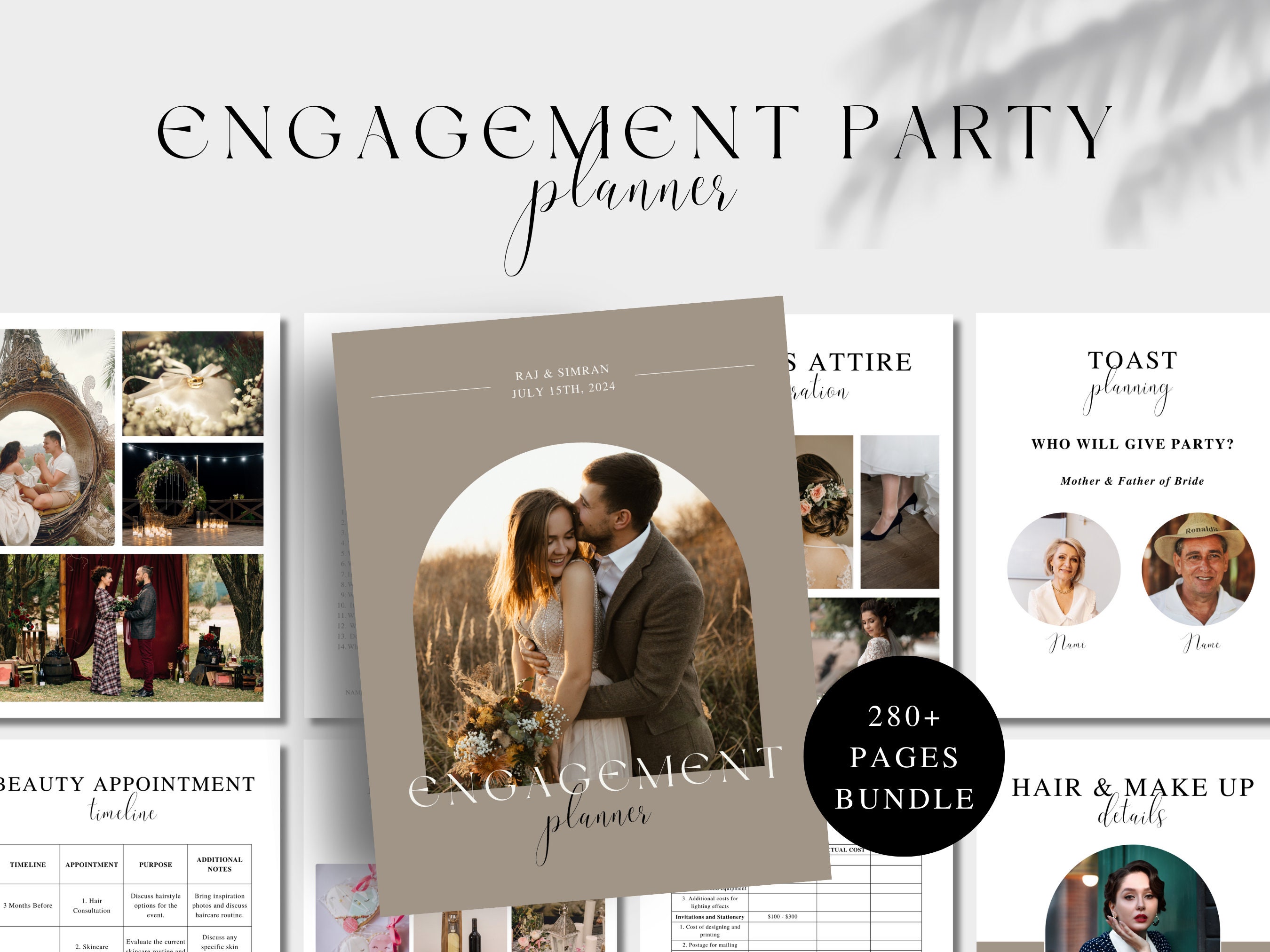 280 Pages Canva Engagement Party Planner Template, Engagement Day ...