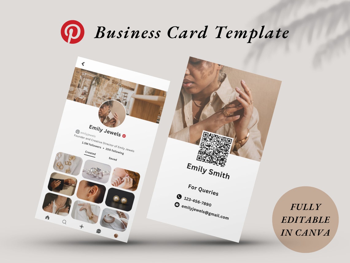 2024 Pinterest Business Card for Jewelers, Elegant Pinterest Business ...