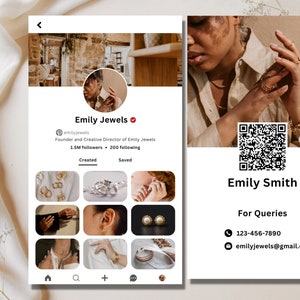 2024 Pinterest Business Card for Jewelers, Elegant Pinterest Business ...