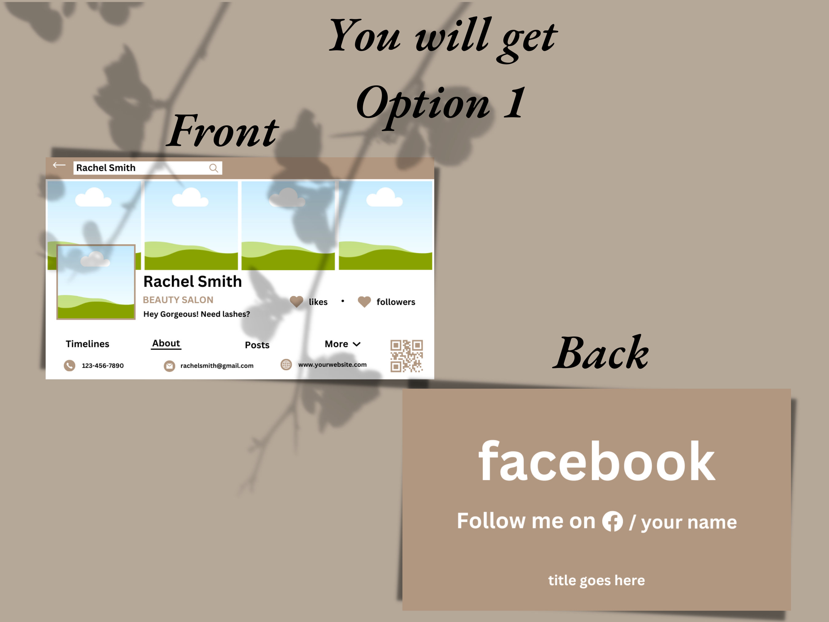 Boho Facebook Business Card Template, QR Code Business Card, Social ...