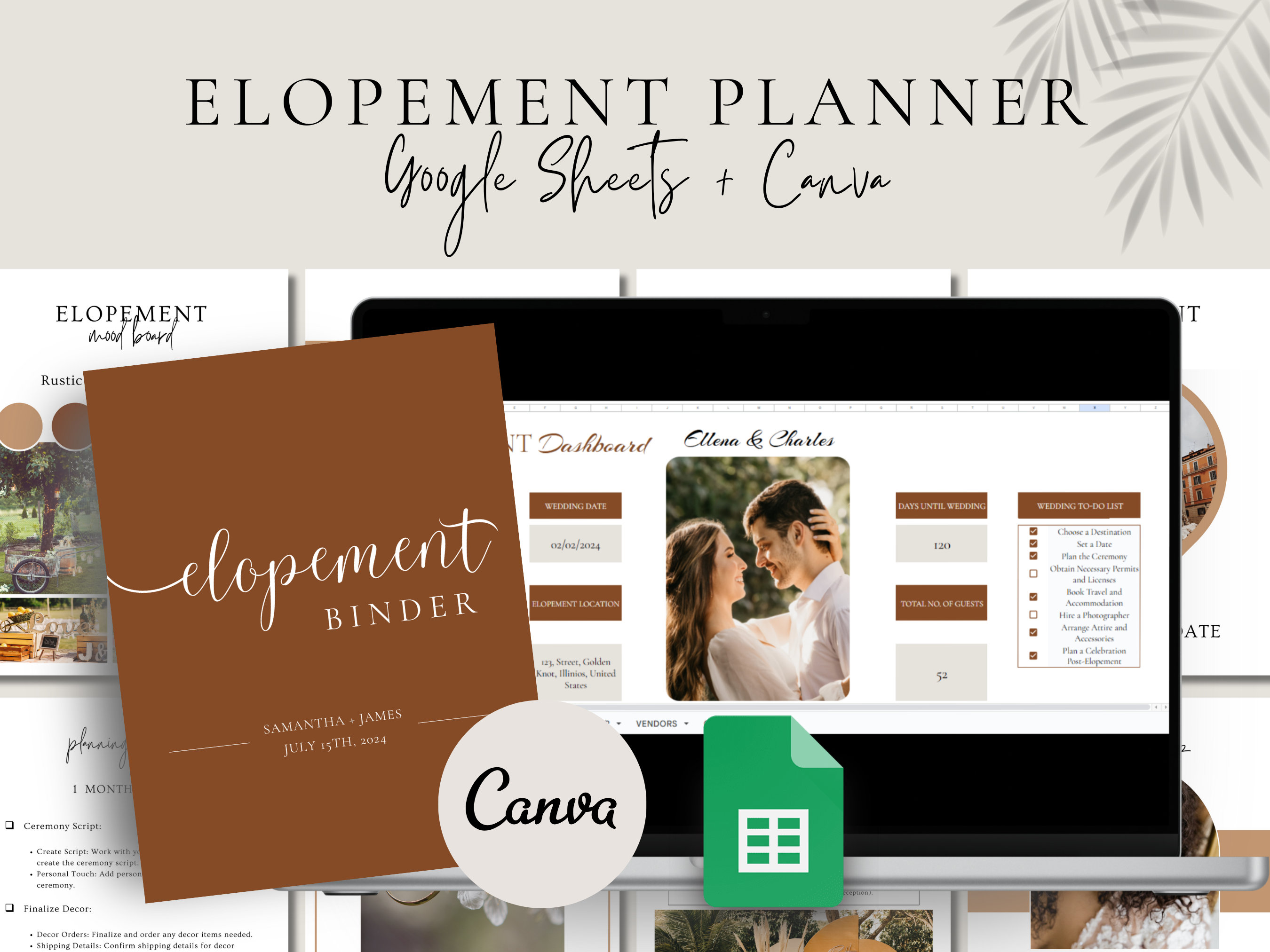 Canva Google Sheets Elopement Planner Bundle, Elopement Day Binder ...