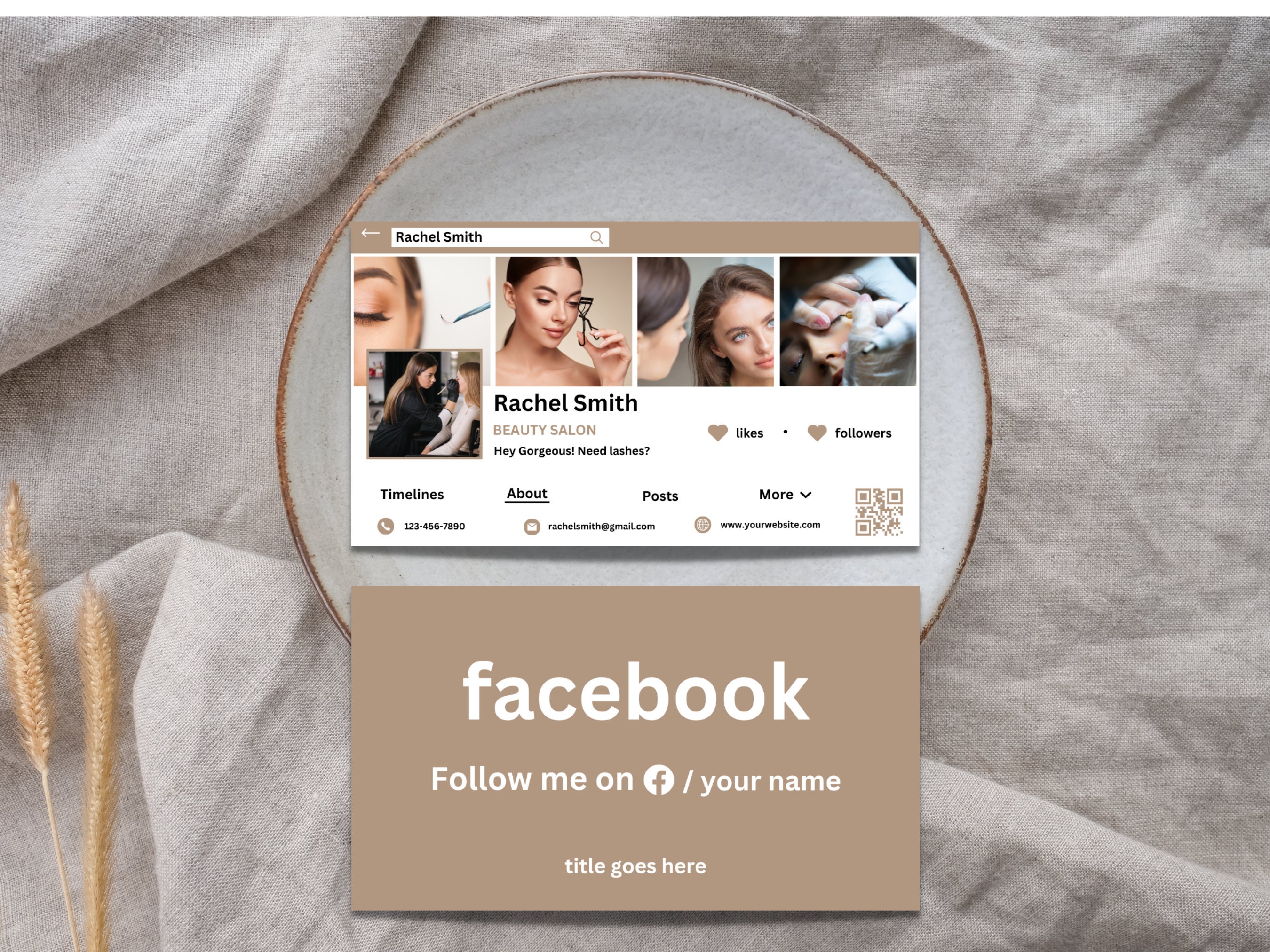 Boho Facebook Business Card Template, QR Code Business Card, Social ...