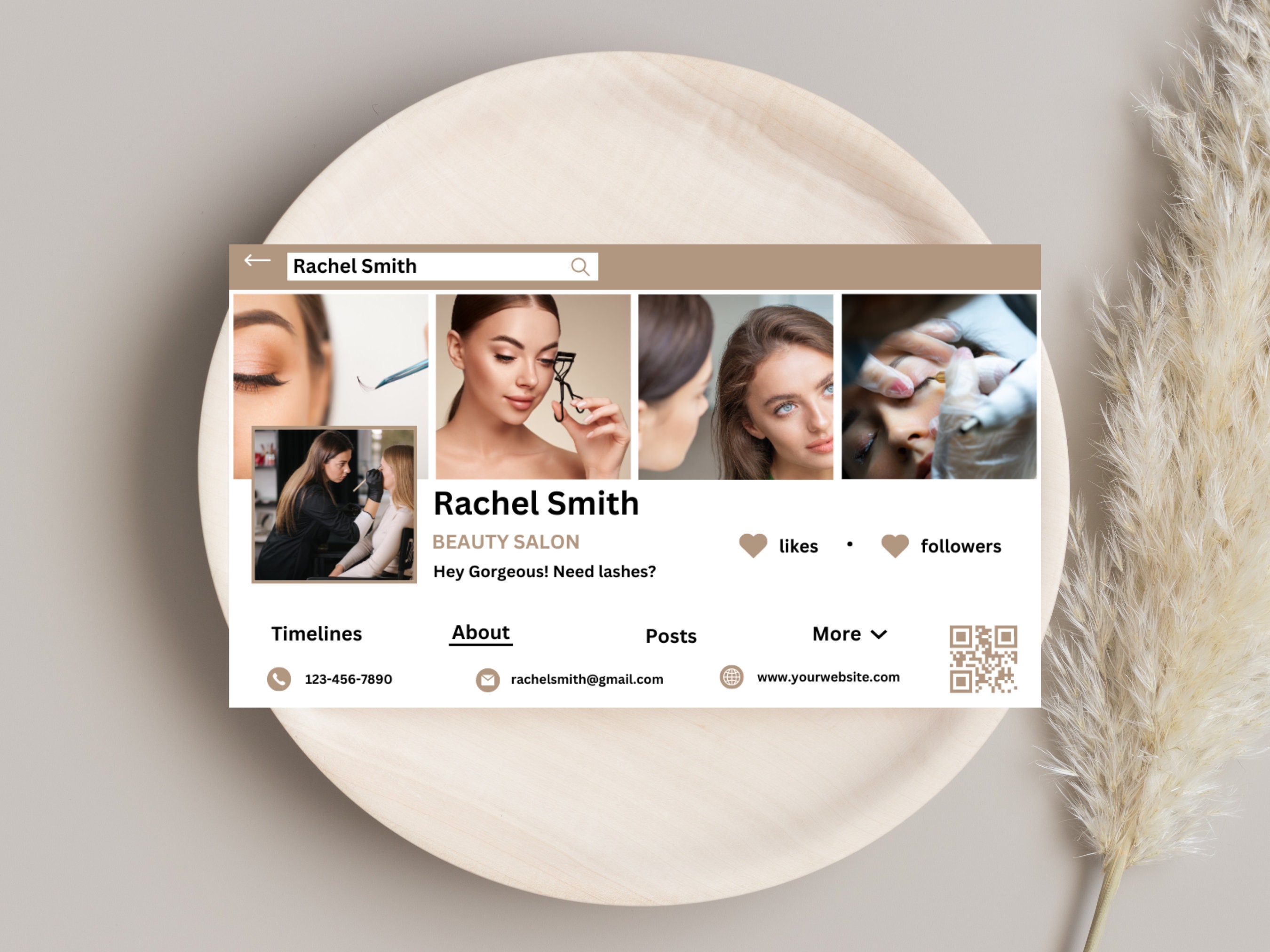 Boho Facebook Business Card Template, QR Code Business Card, Social ...