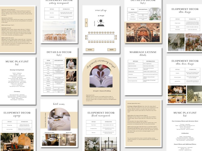 Elopement Wedding Day Binder, Elopement Wedding Checklists, Honeymoon ...