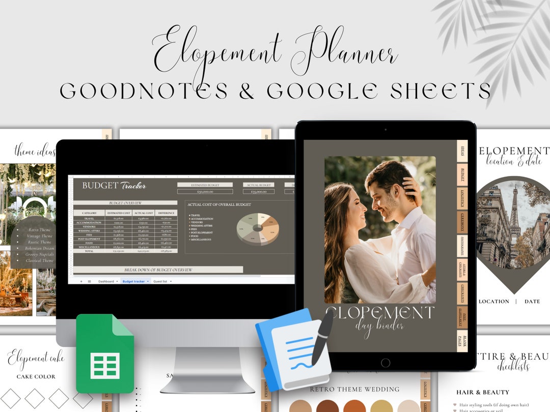 Goodnotes, Google Sheets Elopement Wedding Planner Bundle, Elopement ...