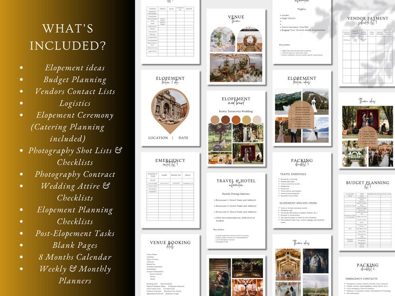 240+ Page Canva Elopement Planner Bundle, Elopement Wedding Planner ...