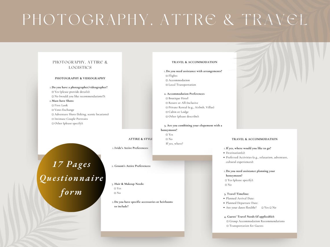 17 Page Elopement Wedding Questionnaire Form, GOODNOTES Elopement ...