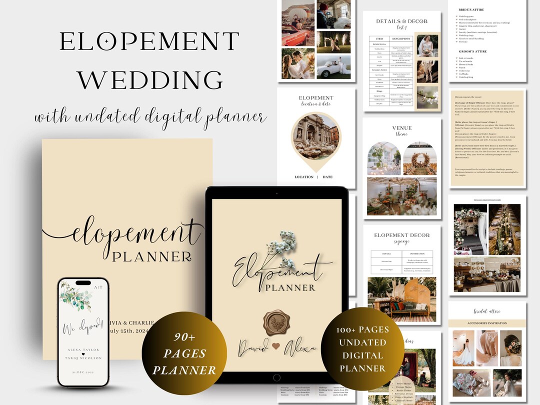 Elopement Wedding Day Binder, Elopement Wedding Checklists, Honeymoon ...
