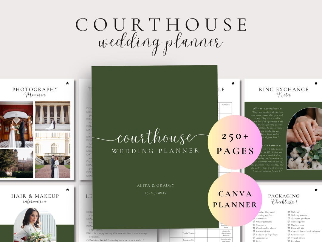 Canva Courthouse Wedding Planner Bundle, Courthouse Wedding Day Binder ...