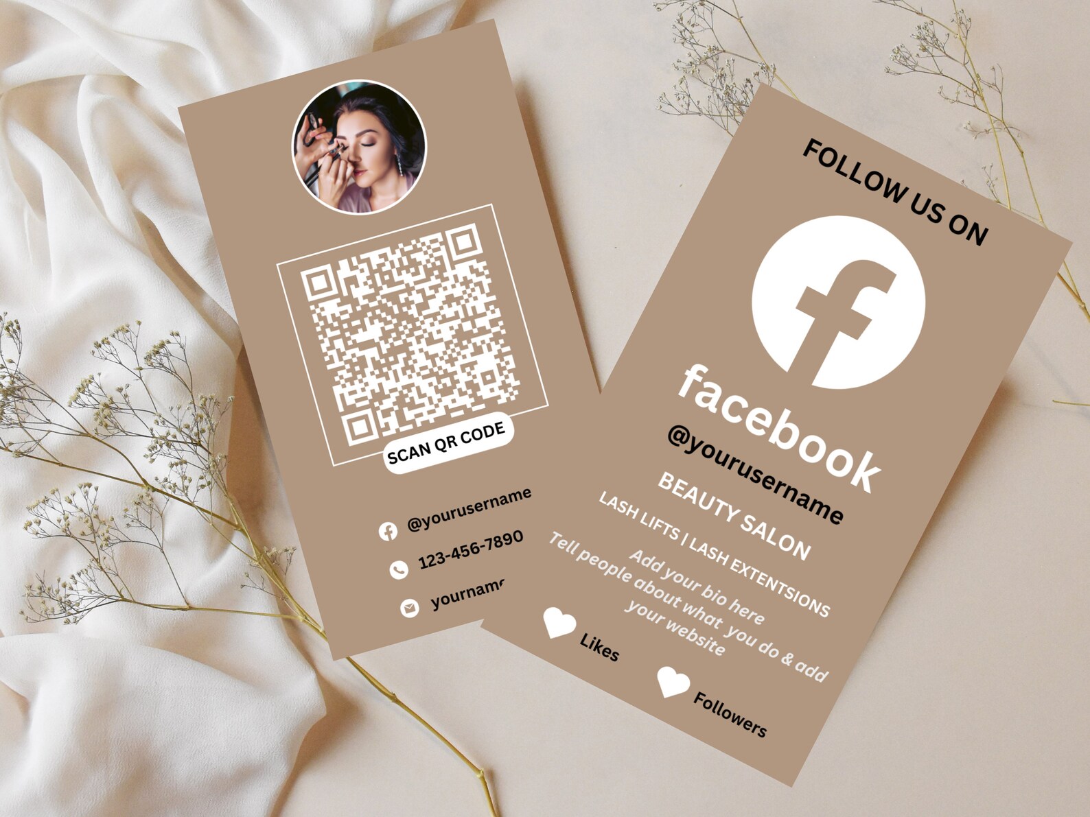 Boho Facebook Business Card, Lash Tech Business Card, Social Media ...