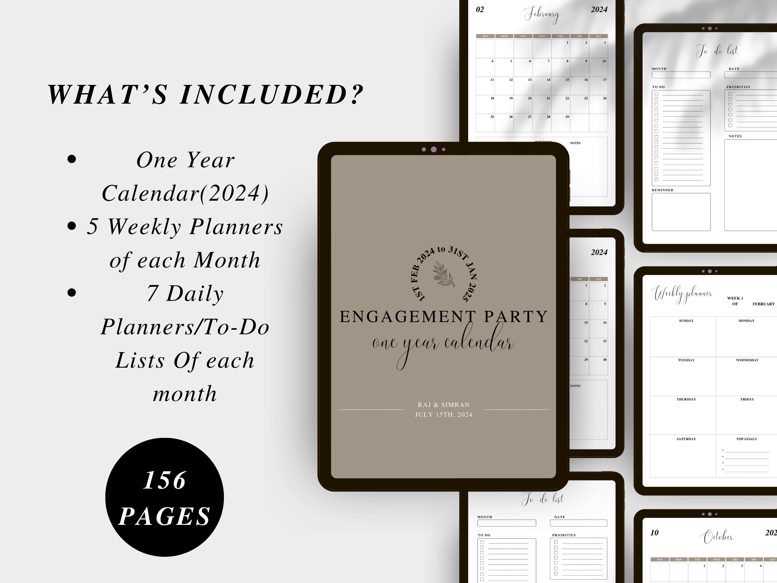280 Pages Canva Engagement Party Planner Template, Engagement Day ...