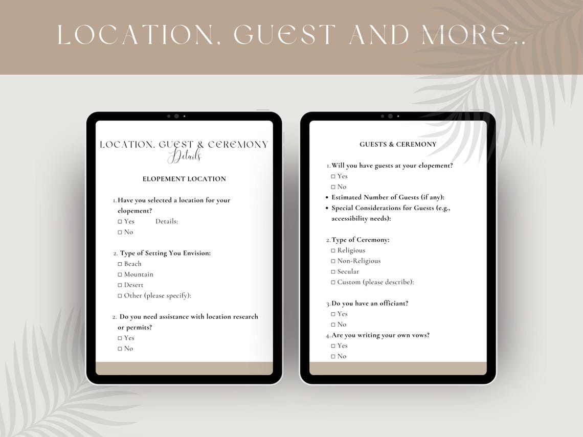 17 Page Elopement Wedding Questionnaire Form, GOODNOTES Elopement ...