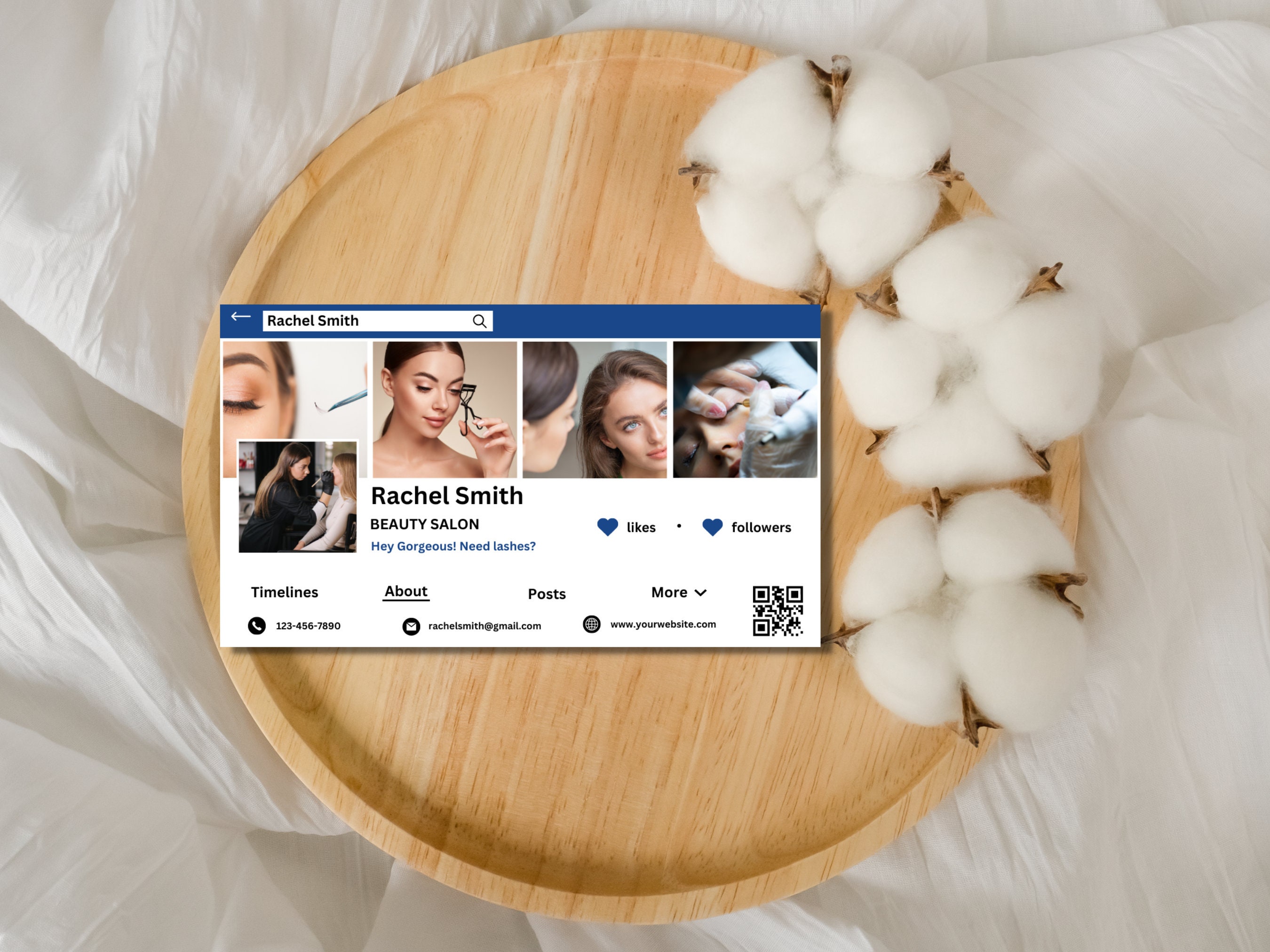 Boho Facebook Business Card Template, QR Code Business Card, Social ...