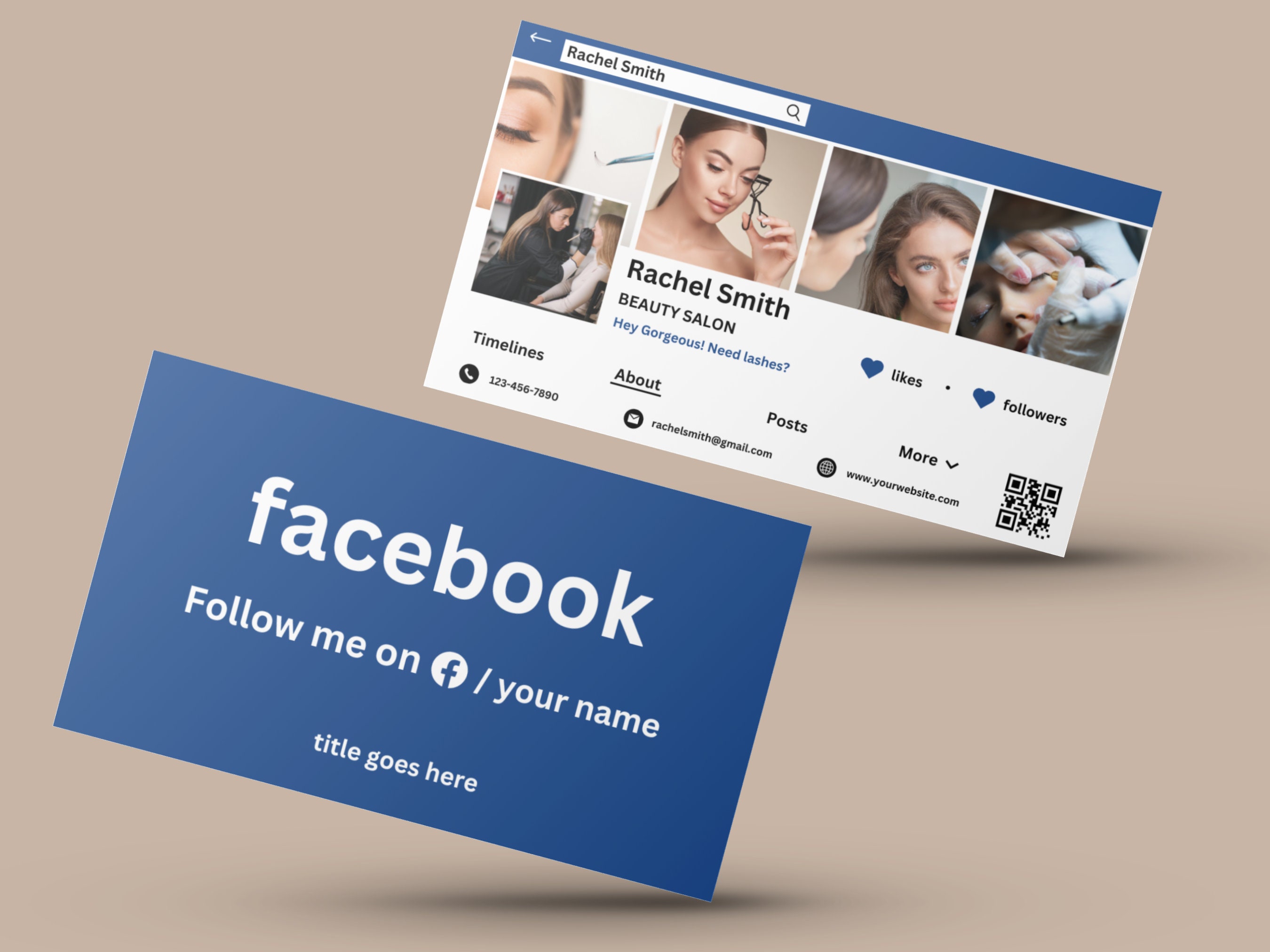 Boho Facebook Business Card Template Qr Code Business Card Social Media Business Card Lash