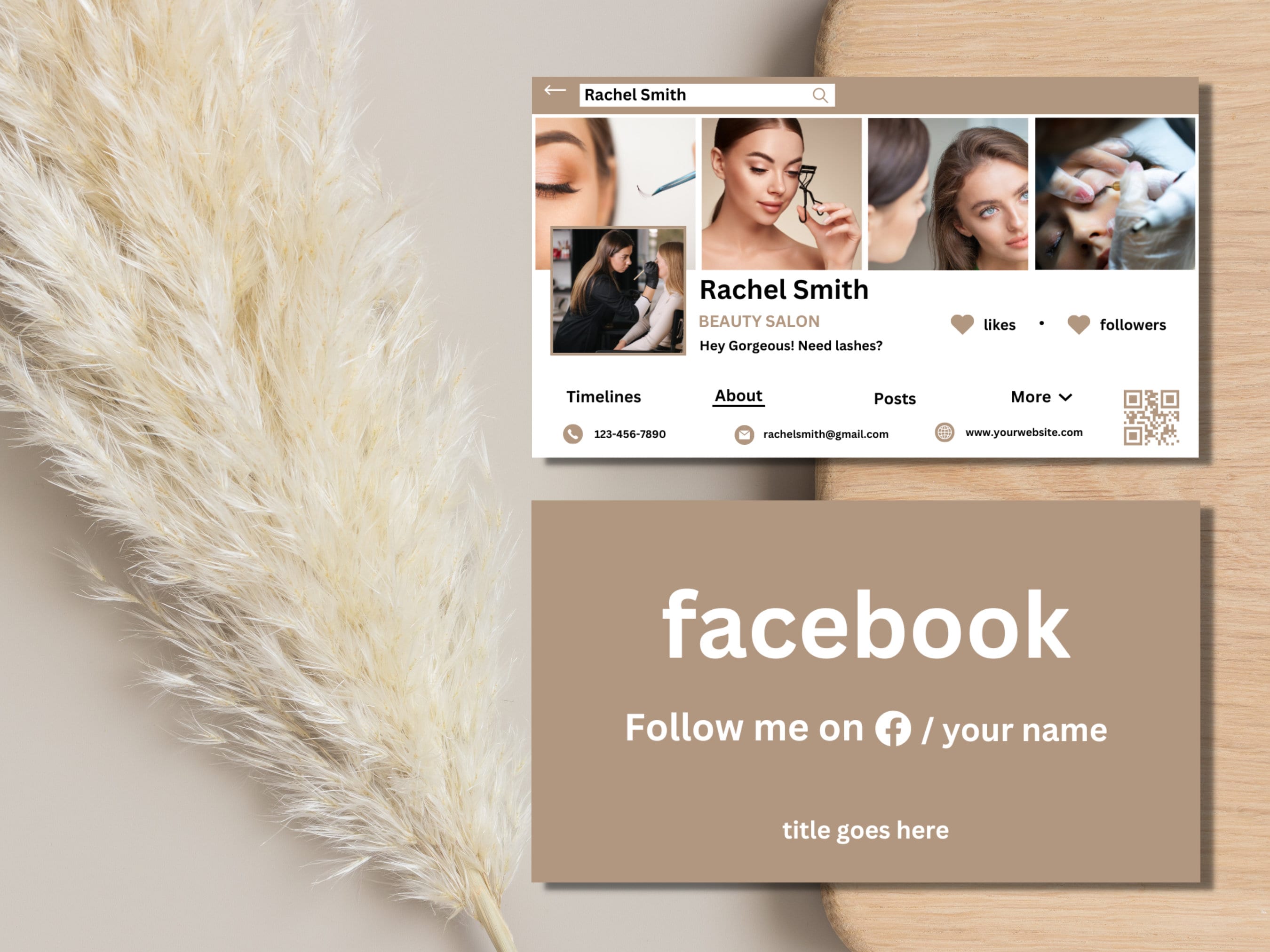 Boho Facebook Business Card Template, QR Code Business Card, Social ...