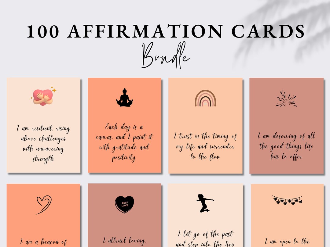 100 New Year Affirmation Cards Bundle, Yoga Affirmation Cards Template ...
