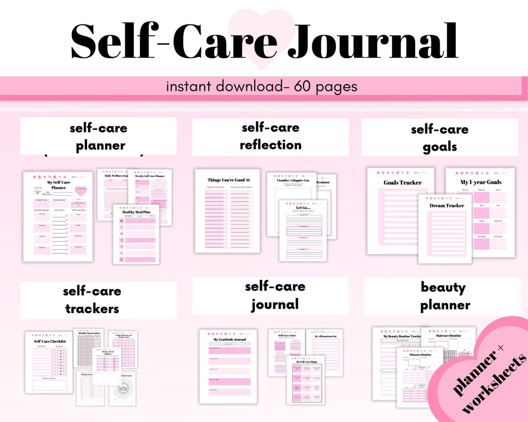 Girly Soft Kawaii Pink Self Care Digital Planner Journal, Habit Tracker ...