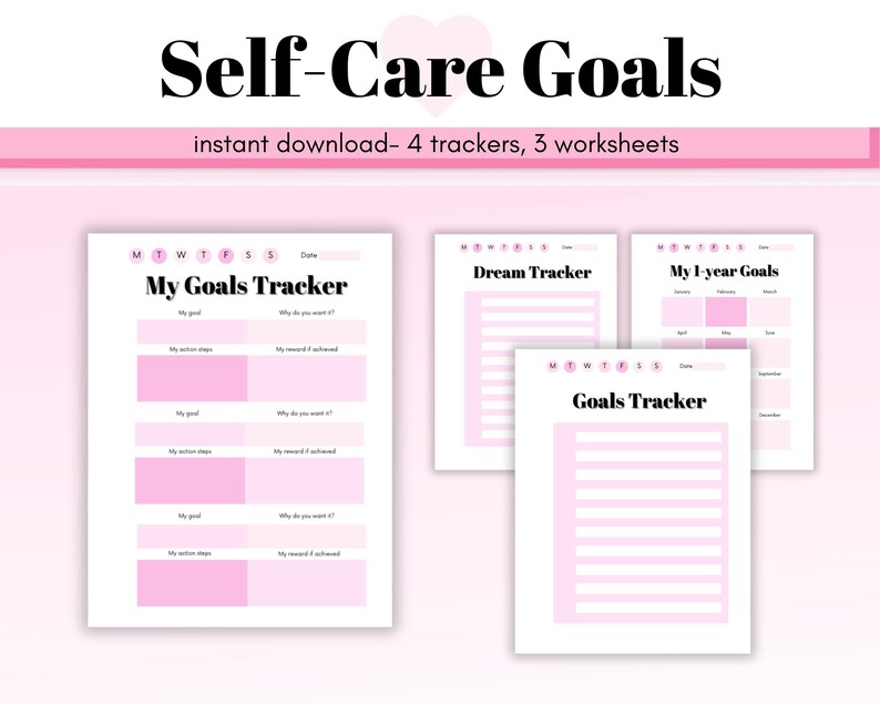 Girly Soft Kawaii Pink Self Care Digital Planner Journal, Habit Tracker ...