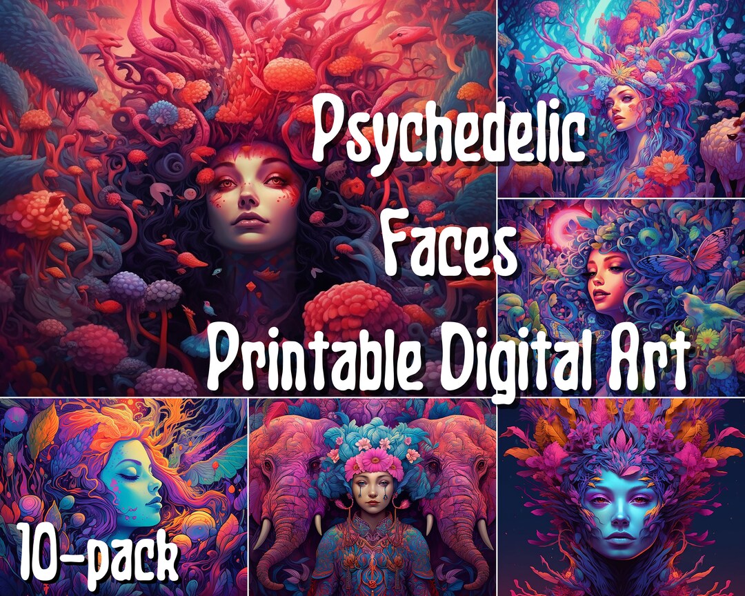 10-pack Psychedelic Faces Printable Digital Art, Psychedelic Art ...