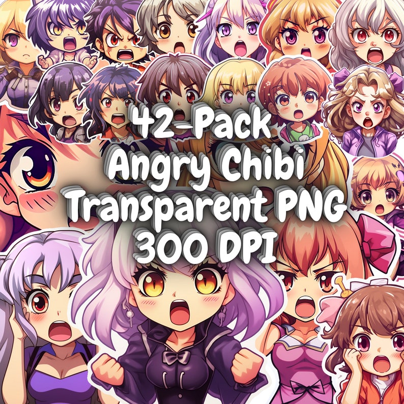 42-pack Bundle Angry Anime Chibi Girls Eating PNG, Cute Angry Anime ...