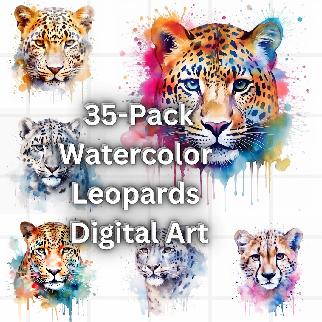 35-pack Watercolor Leopards - Digital Art - Snow Leopard, Big Cat Art ...