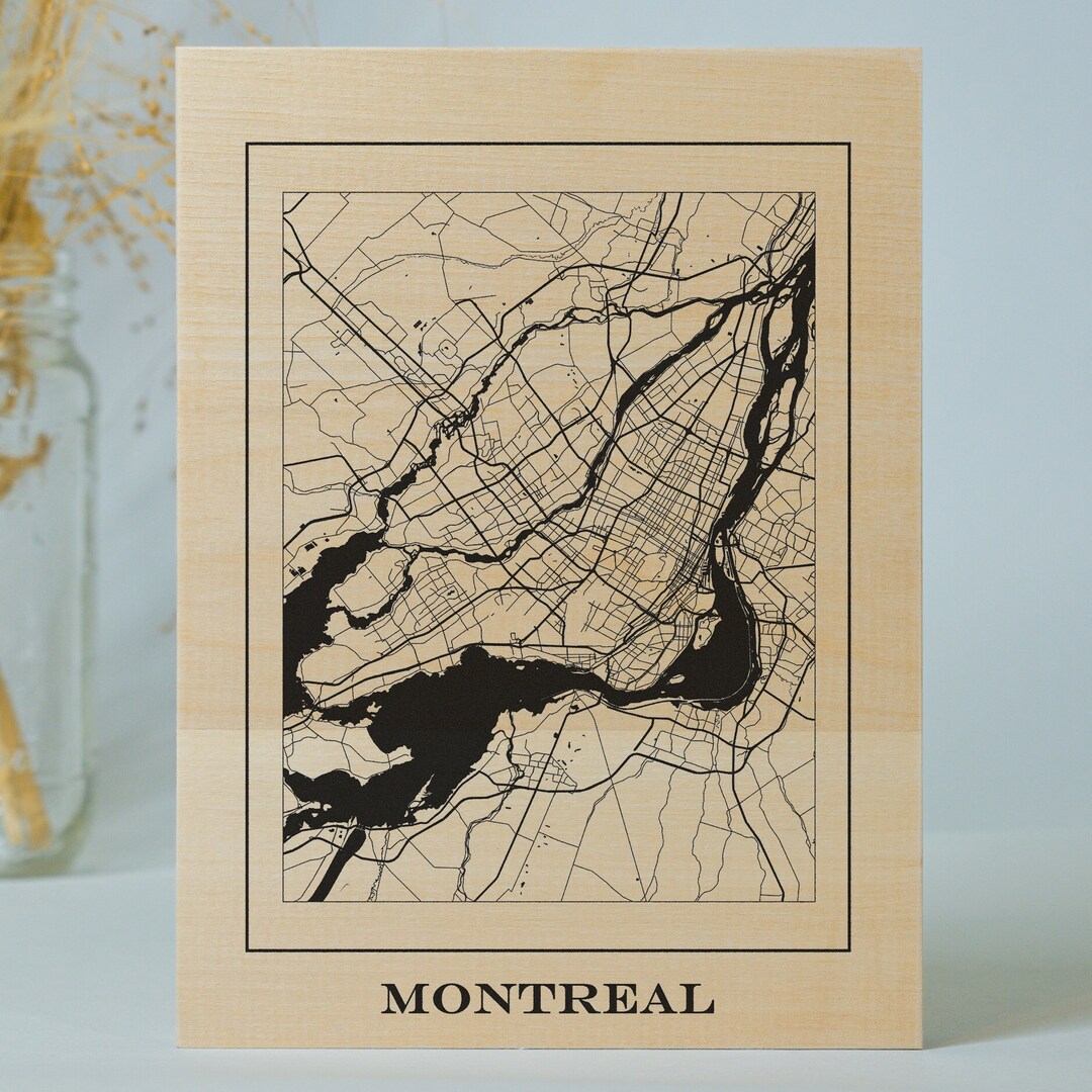 Montreal Engraved City Map City Engraved on Wood Solid Wood Map Art on ...