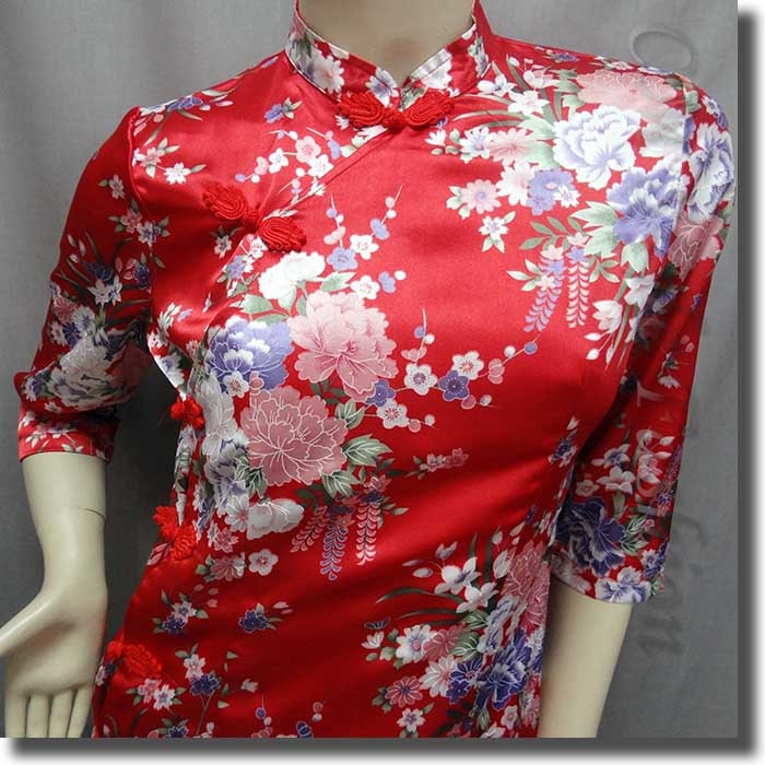 Chinese Cheongsam Qipao Style Floral Satin Tunic Top Red - Etsy