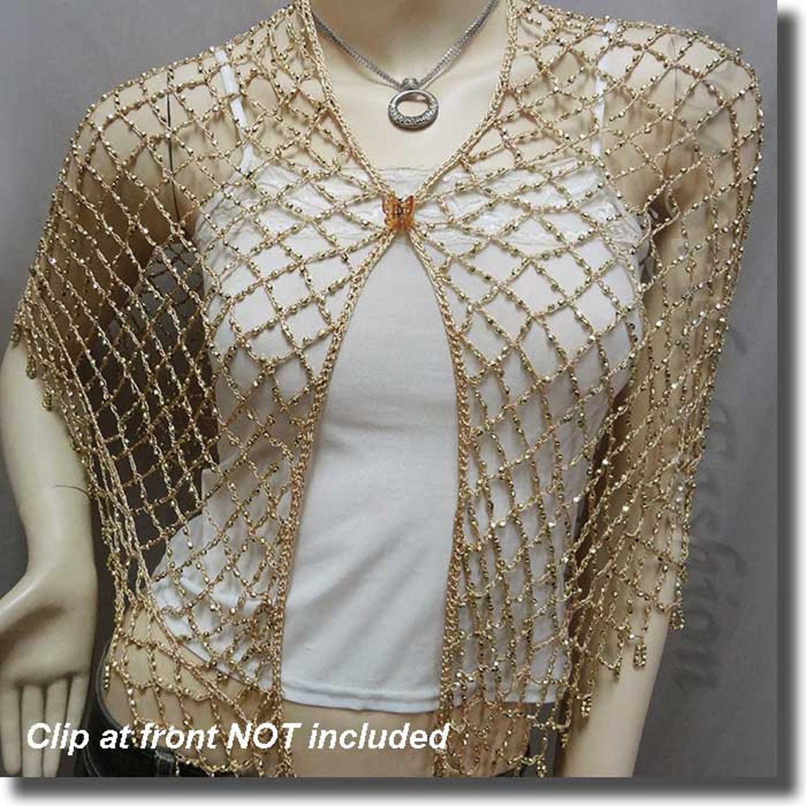 Exotic Crochet Net Triangular Shawl Wrap Shawl Scarf Golden W/ Golden ...