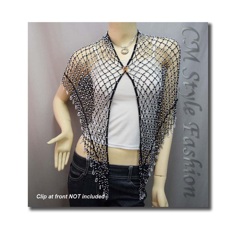 Exotic Crochet Net Triangular Shawl Wrap Shawl Scarf Black W/ Silvery ...