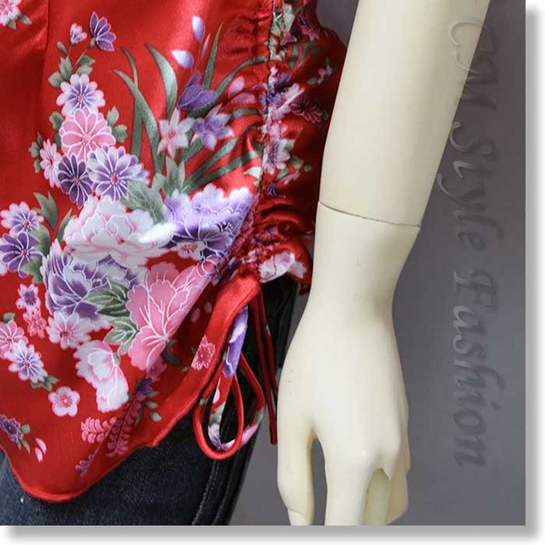 Chinese Cheongsam Qipao Style Floral Silky Satin Tunic Top Red - Etsy