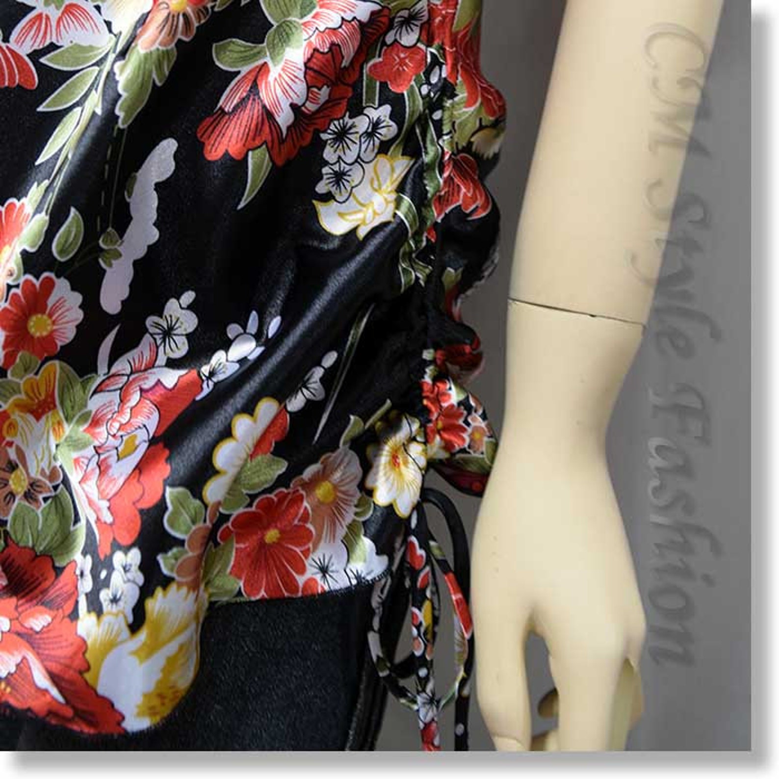 Chinese Cheongsam Qipao Style Floral Silky Satin Tunic Top Black - Etsy