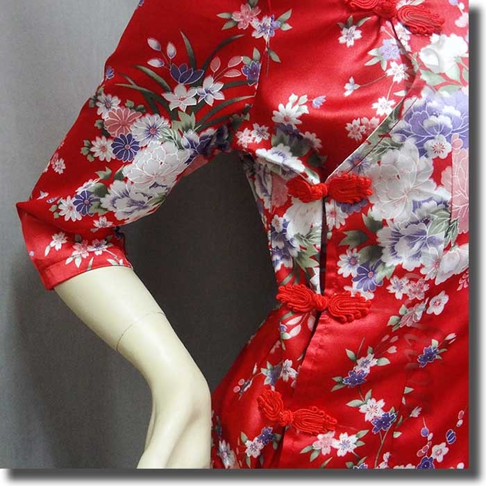 Chinese Cheongsam Qipao Style Floral Satin Tunic Top Red - Etsy