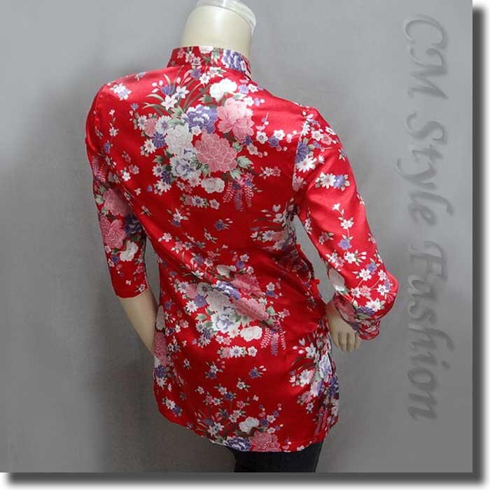 Chinese Cheongsam Qipao Style Floral Satin Tunic Top Red - Etsy