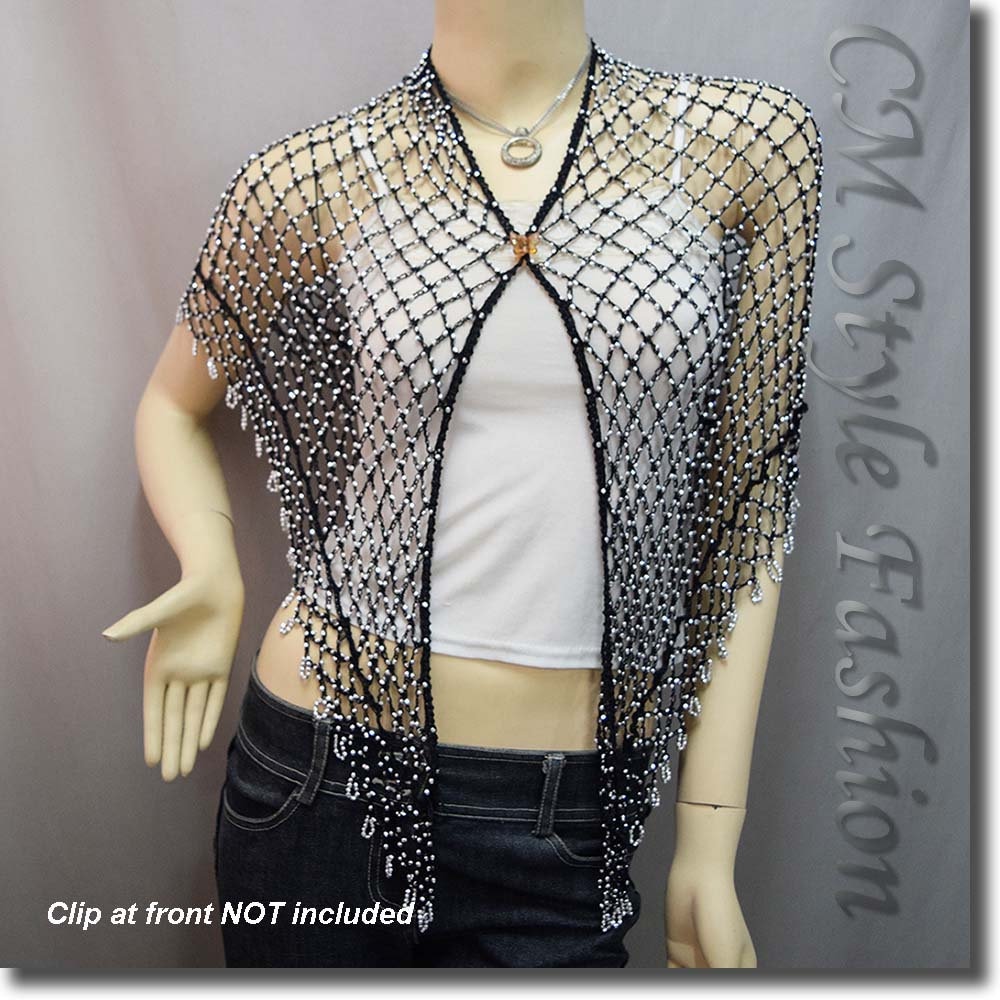 Exotic Crochet Net Triangular Shawl Wrap Shawl Scarf Black W/ Silvery ...