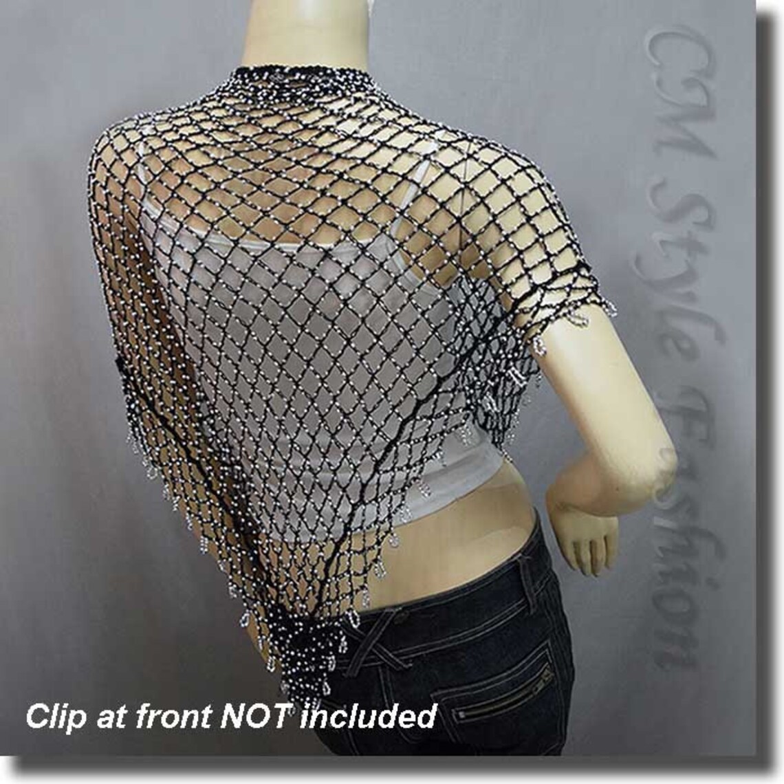 Exotic Crochet Net Triangular Shawl Wrap Shawl Scarf Black W/ Silvery ...