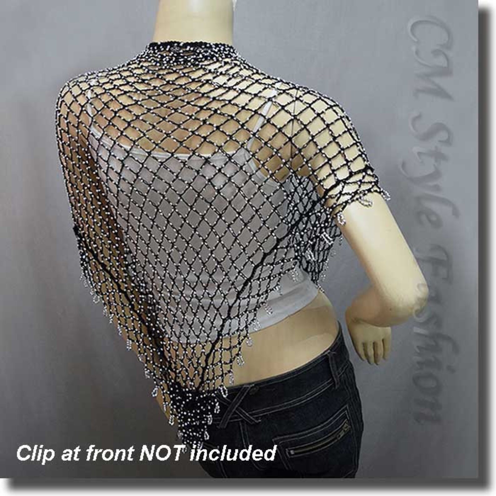 Exotic Crochet Net Triangular Shawl Wrap Shawl Scarf Black W/ Silvery ...