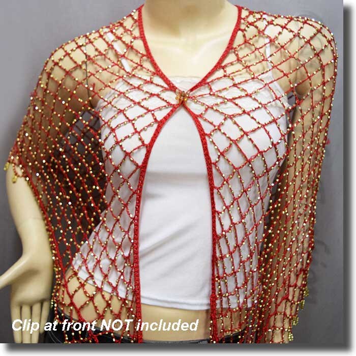 Exotic Crochet Net Triangular Shawl Wrap Shawl Scarf Red W/ Golden ...