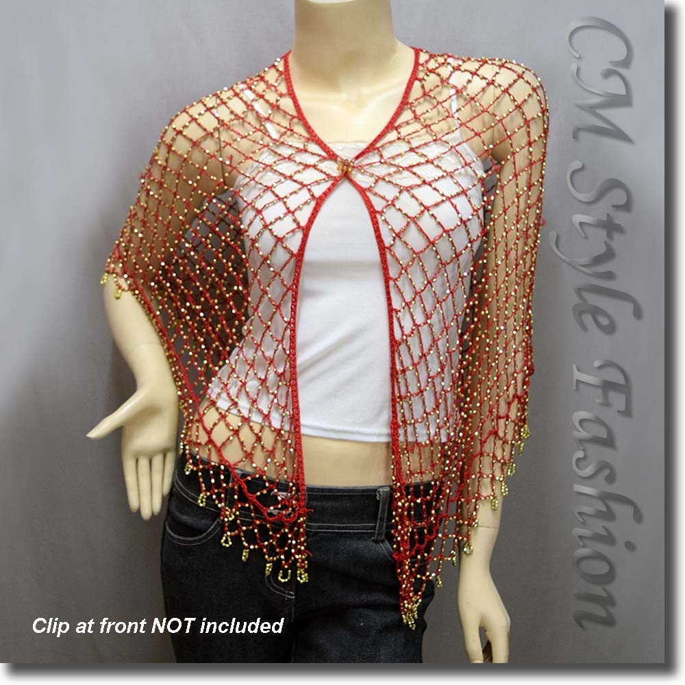 Exotic Crochet Net Triangular Shawl Wrap Shawl Scarf Red W/ Golden ...