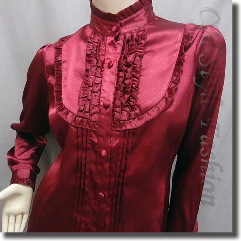 Victorian Style Ruffled Satin Elegant Blouse Shirt Top Burgundy - Etsy
